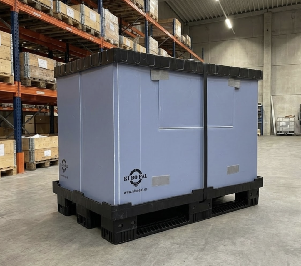 EuroBox PROTECT 120 x 80 x 89,5 cm, Palettenbox mit Klappe, Belt-Lock ...